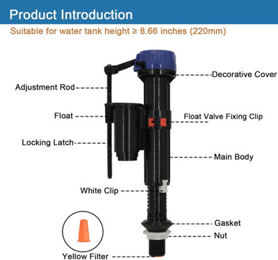 Bottom Entry Toilet Fill Valve, G1/2 Universal Cistern Inlet Valve ...