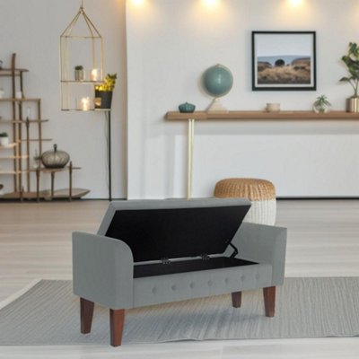 Boucle Chaise Longue Storage Bench - Grey