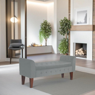 Boucle Chaise Longue Storage Bench - Grey