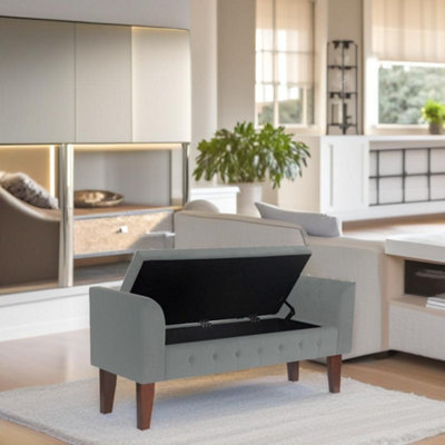 Boucle Chaise Longue Storage Bench - Grey