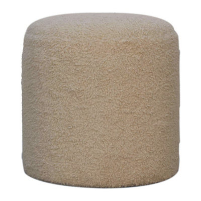 Boucle Cream Round Upholstered Footstool