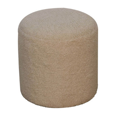 Boucle Cream Round Upholstered Footstool