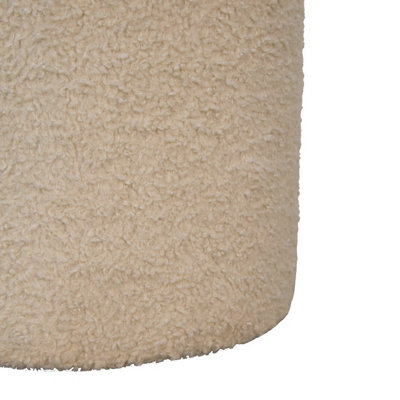 Boucle Cream Round Upholstered Footstool