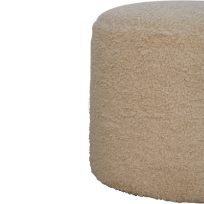 Boucle Cream Round Upholstered Footstool