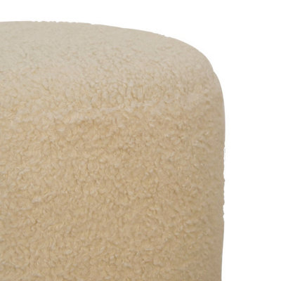Boucle Cream Round Upholstered Footstool
