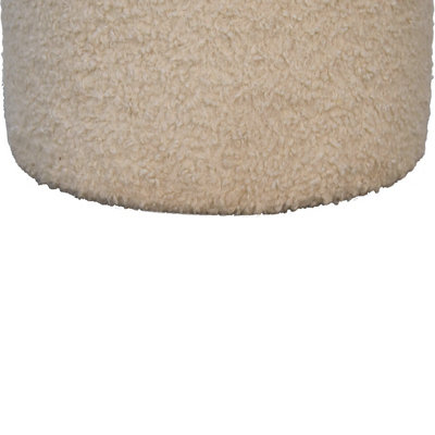 Boucle Cream Round Upholstered Footstool
