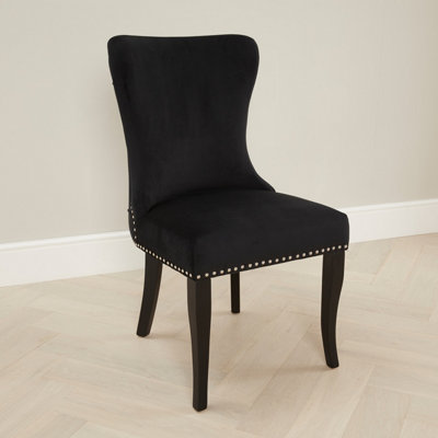 Boudoir Black Velvet Wing Back Dining Chair Deep Button Back Chrome ...