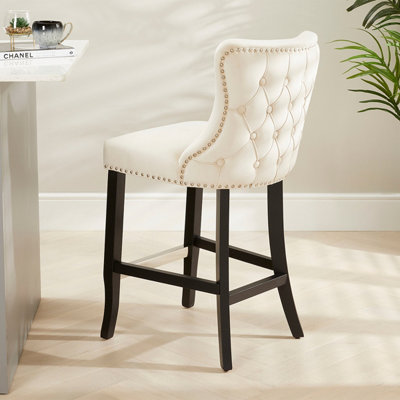Boudoir Champagne Velvet Button Back Kitchen Counter Bar Stool Wing ...