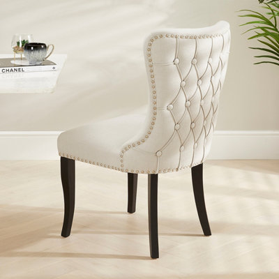 Boudoir Natural Oatmeal Fabric Wing Back Dining Chair Deep Button Back ...