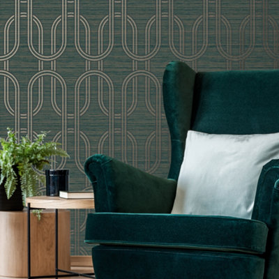 Boutique Emerald Indulgent Geometric Wallpaper | DIY at B&Q