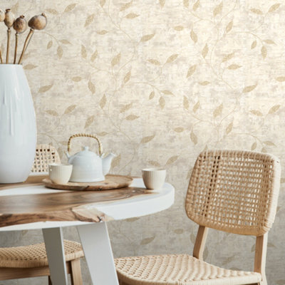Boutique Ornamental Leaf Cream Textured Floral Wallpaper