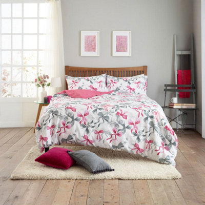 Bows Print Pink Duvet Cover Set 200TC Cotton Rich Easycare Bedding