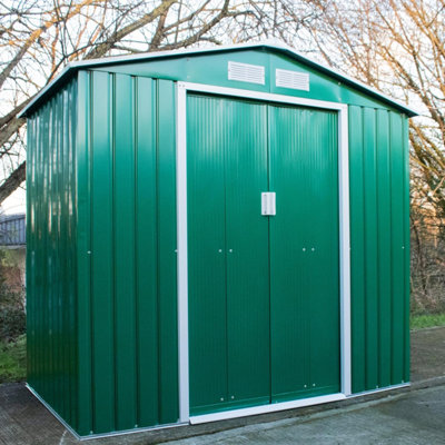 BPS Deluxe Outdoor Apex Steel Garden Shed 7 x 8ft Green - Easy Assembly ...