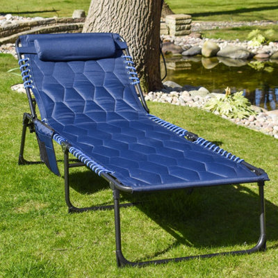 BPS DELUXE PADDED SUN LOUNGER - BLUE & BLACK - SET OF 1 - HEAVY DUTY ...