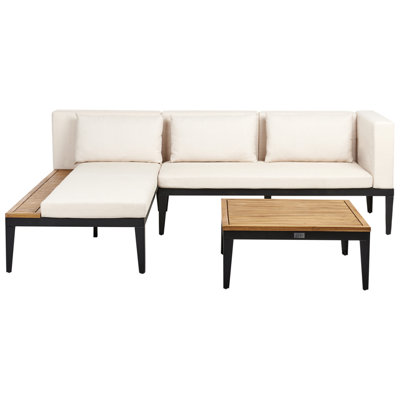 BRACCIANO 3 Seater Garden Corner Sofa with Table Right Hand Light Beige ...