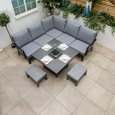 Bracken Outdoors Miami Deluxe Aluminium Compact Corner Set with Fire ...