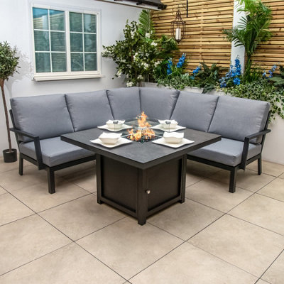 Bracken Outdoors Miami Deluxe Aluminium Compact corner set with Fire ...