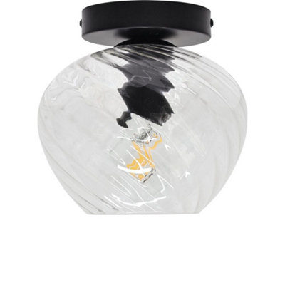 Bradson - Clear Swirl Glass Black Ceiling Light Fitting