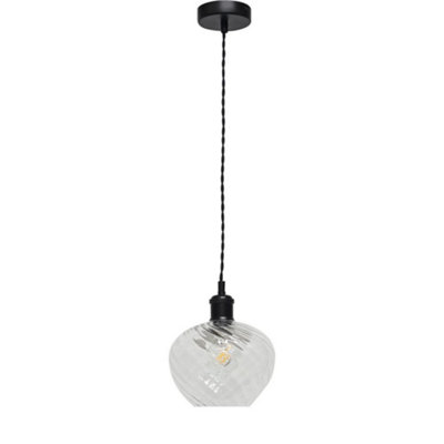 Bradson - Clear Swirl Glass Black Retro Pendant Fitting