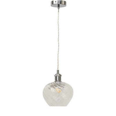 Bradson - Clear Swirl Glass Chrome Retro Pendant Fitting