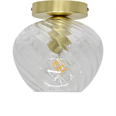 Bradson - Clear Swirl Glass Satin Brass Ceiling Light Fitting