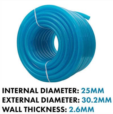 Braided Fuel Hose Blue Transparent PVC 25mmx2.6mm - 15 Meters