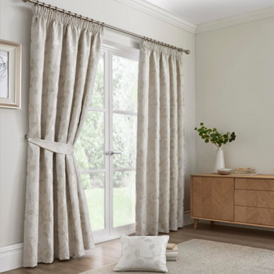 Bramford Woven Fully Lined Pair of Natural Pencil Pleat Curtains