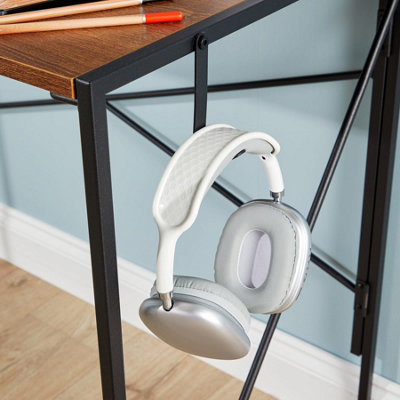 Brampton Folding Dark Oak Compact Desk Storage Hook Wood and Metal Home ...