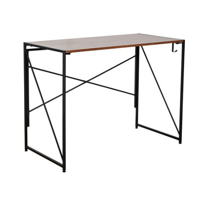 Brampton Folding Dark Oak Compact Desk Storage Hook Wood and Metal Home ...