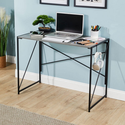 Brampton Folding Grey Oak Effect Compact Desk Storage Hook Wood and ...