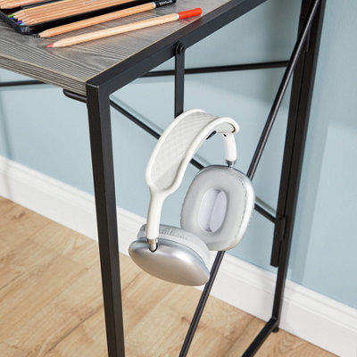 Brampton Folding Grey Oak Effect Compact Desk Storage Hook Wood and ...