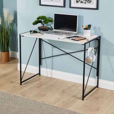 Brampton Folding White Compact Desk Storage Hook Wood and Metal Home ...
