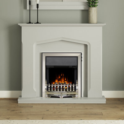 Bramwell Light Grey Timber Electric Suite with Inset Chrome Electric ...