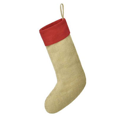Brand Lab Jute Christmas Stocking Natural/Red (One Size) | DIY at B&Q