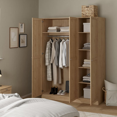 Brande Wardrobe with 3 Frame Doors in Jackson Hickory Oak