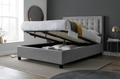 Brandon Grey Fabric Ottoman Bed And Neptune Spring Mattress Double