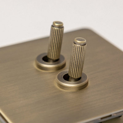 BRASS BEE Antique Brass 2 Gang 2 Way Toggle Switch