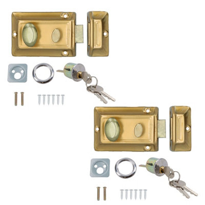 Brass Finish Front Door Lock Night Latch Rim Yale Type Cylinder ...