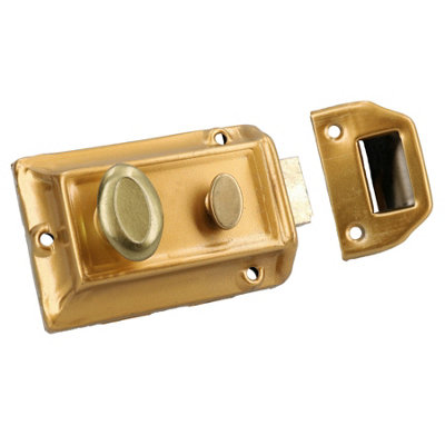Brass Finish Front Door Lock Night Latch Rim Yale Type Cylinder ...