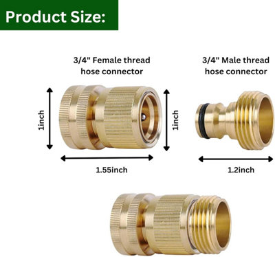 Brass Hose Connector Set - 3/4 Inch Female Thread Tap and Male Quick ...