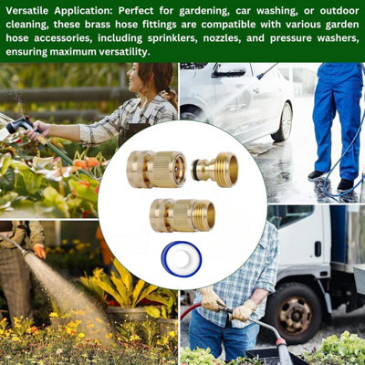 Brass Hose Connector Set - 3/4 Inch Female Thread Tap and Male Quick ...