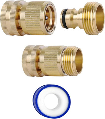 Brass Hose Connector Set - 3/4 Inch Female Thread Tap and Male Quick ...