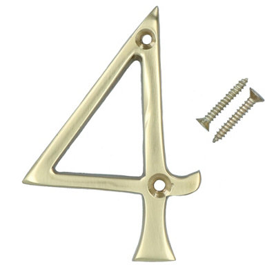 Brass House Number 4 Door Sign 70mm Plaque Street Home Address Mail Letter