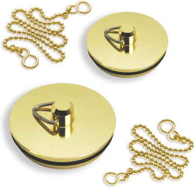 Brass Sink & Bath Plug Set with Chains 37mm Sink Plug & 45mm Bath Plug ...