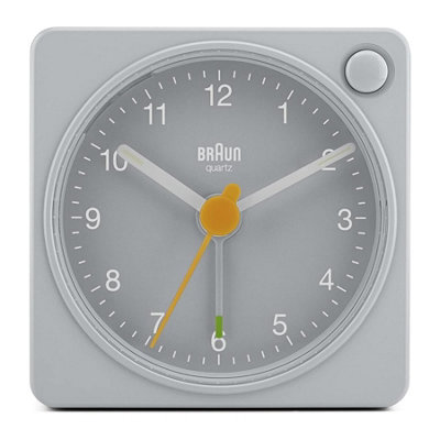 Braun BC02XG Classic Travel Analogue Alarm Clock with Snooze and Light Grey