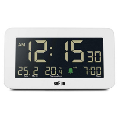Braun BC10W Digital Alarm Clock with Date, Month and Temperature White