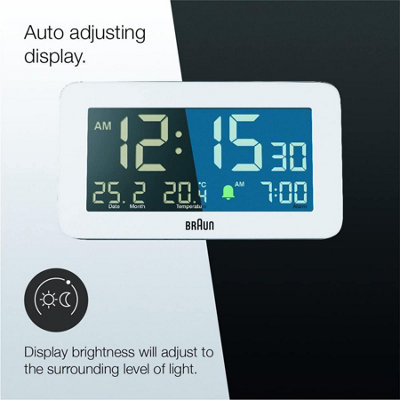 Braun BC10W Digital Alarm Clock with Date, Month and Temperature White
