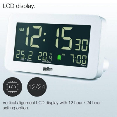 Braun BC10W Digital Alarm Clock with Date, Month and Temperature White