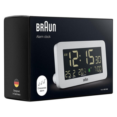 Braun BC10W Digital Alarm Clock with Date, Month and Temperature White