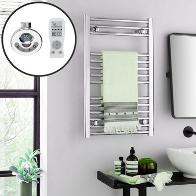 Bray Thermostatic Electric Heated Towel Rail With Timer, Straight ...